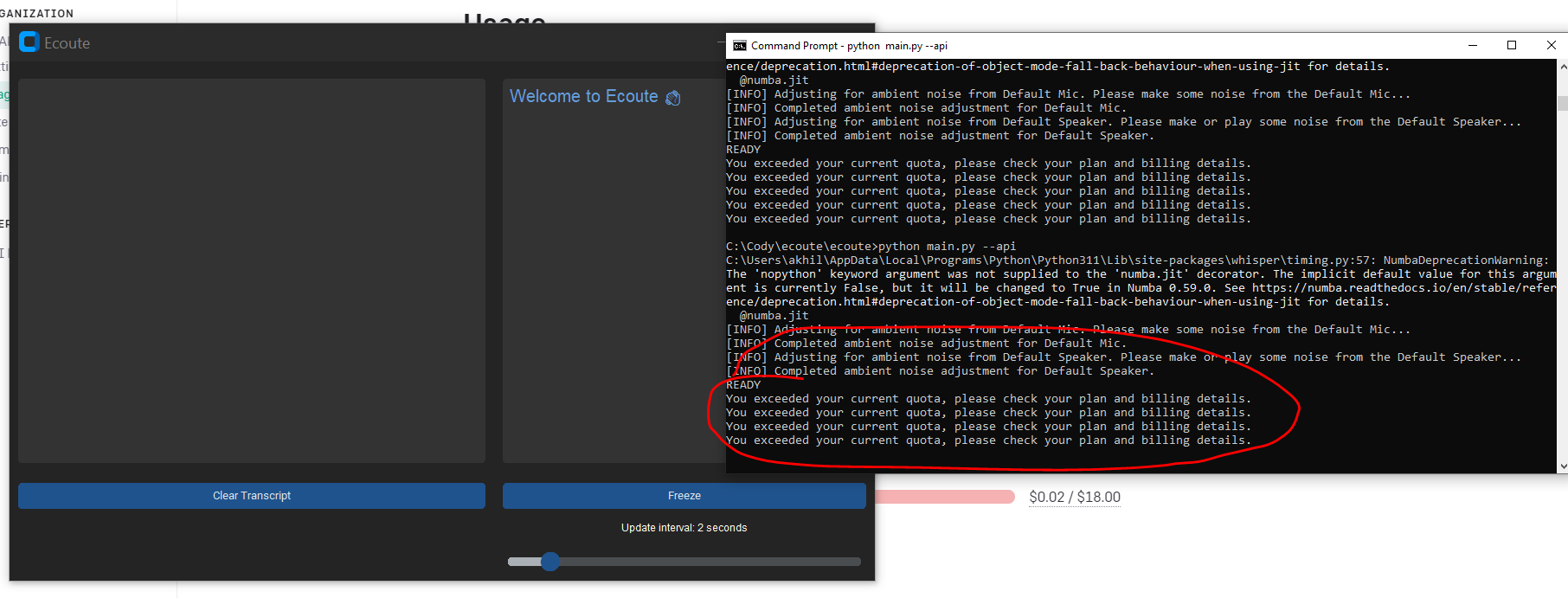 Exceeded Current Quota · Issue 90 · Sevask Ecoute · Github