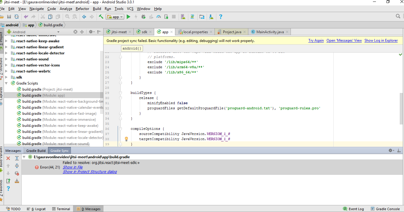 "could not resolve Error:Failed to resolve: org.jitsi.react:jitsi-meet ...