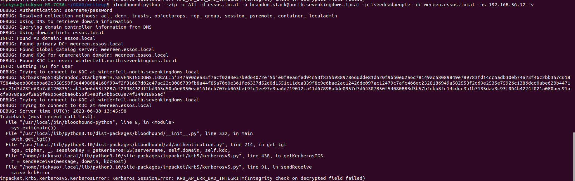 Bloodhound-python KRB_AP_ERR_BAD_INTEGRITY(Integrity check on decrypted ...