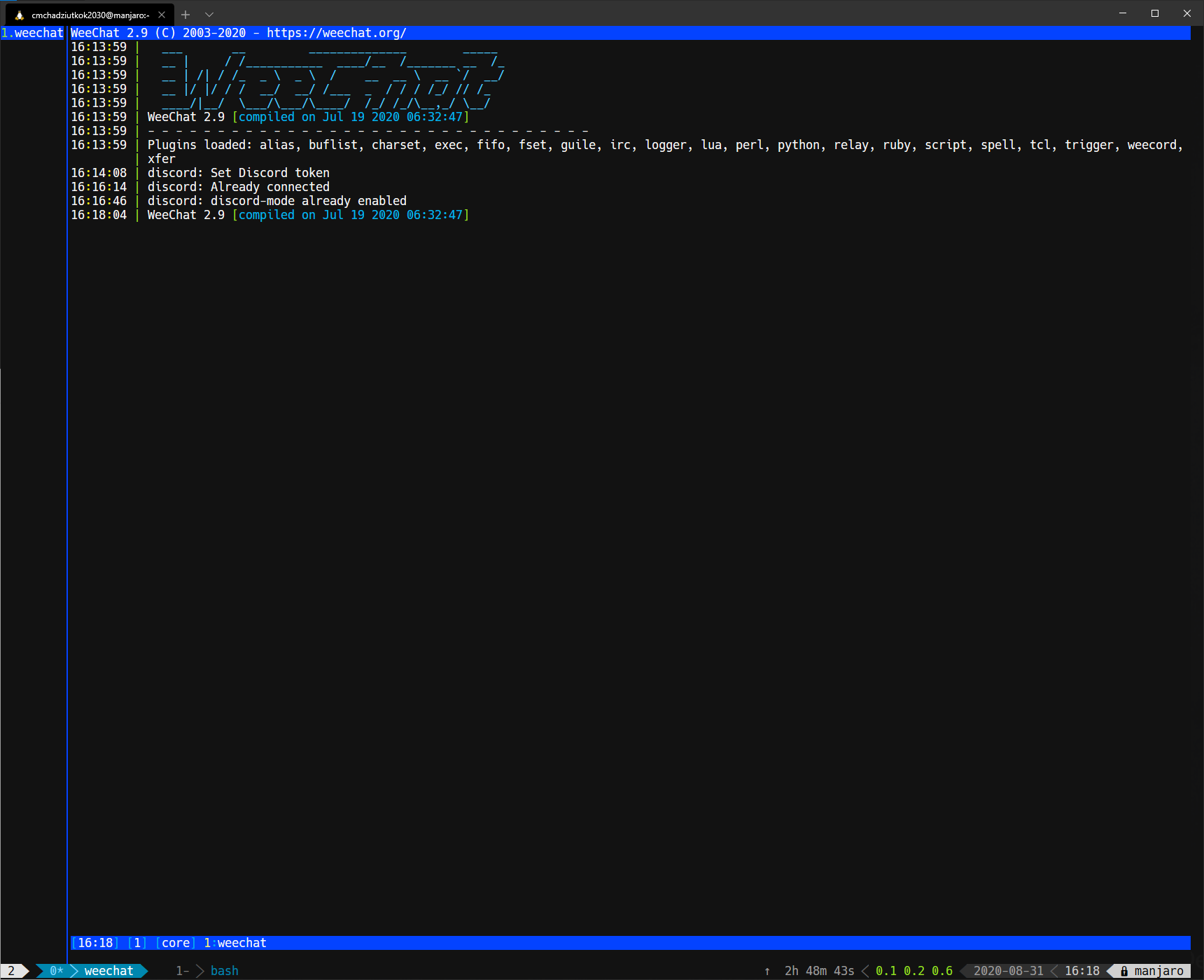 Discord buffer doesn't appear in Weechat · Issue #83 · terminal-discord/weechat-discord · GitHub