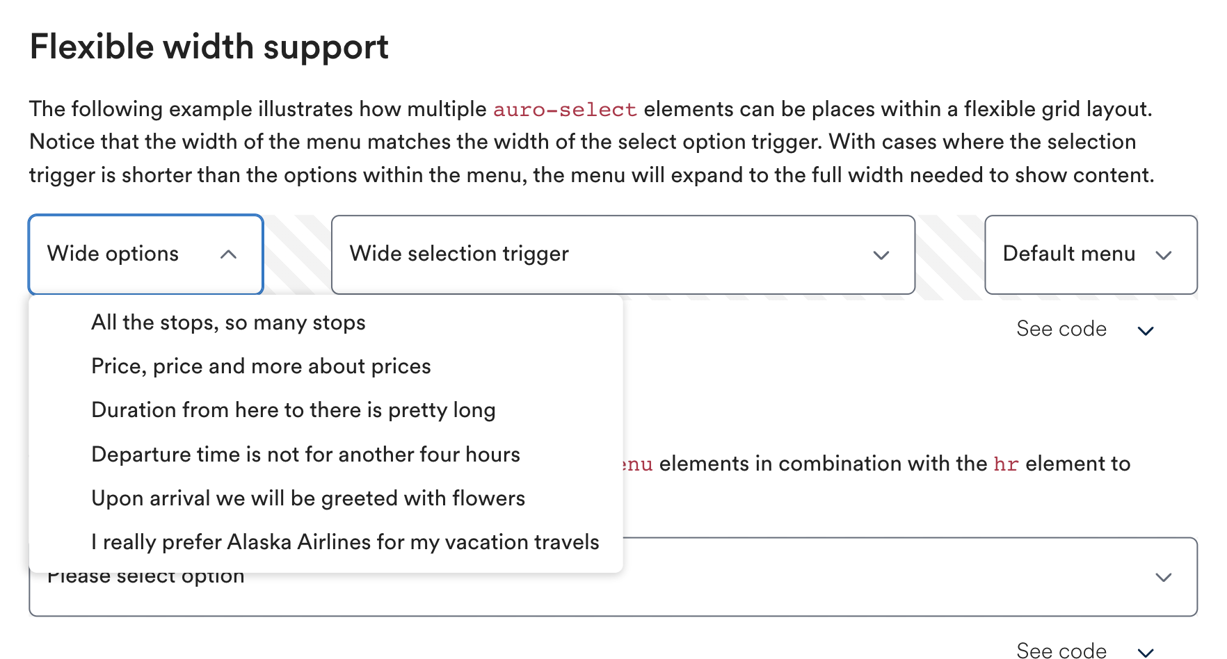 Demo for flexible width containers · Issue #101 · AlaskaAirlines/auro-select · GitHub