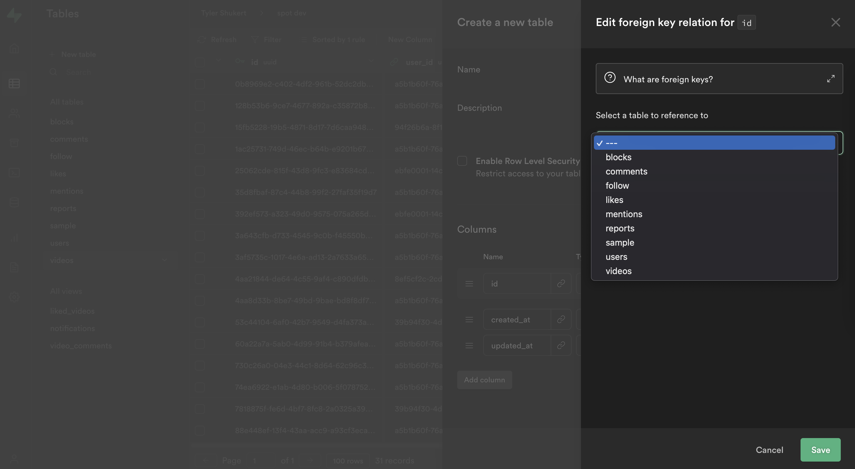 Add Ers Table As Choice Of Tables When Creating Foreign Key Relationship From Console