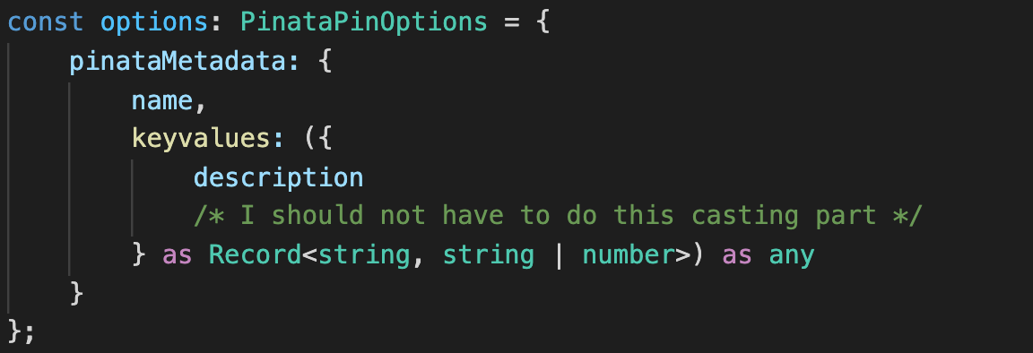 Typescript not matching api documentation · Issue #91 · PinataCloud/Pinata-SDK · GitHub