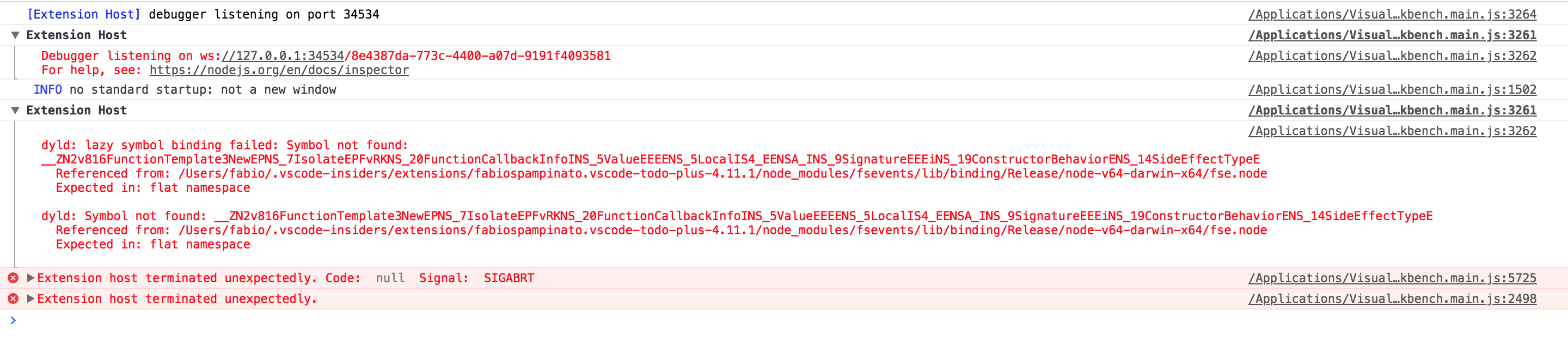 Extension Host Crashes For Something Related To Fsevents · Issue 65335 · Microsoftvscode · Github