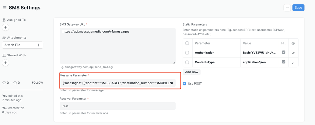 SMS Setting - add support for SMS API gateways that require JSON ...