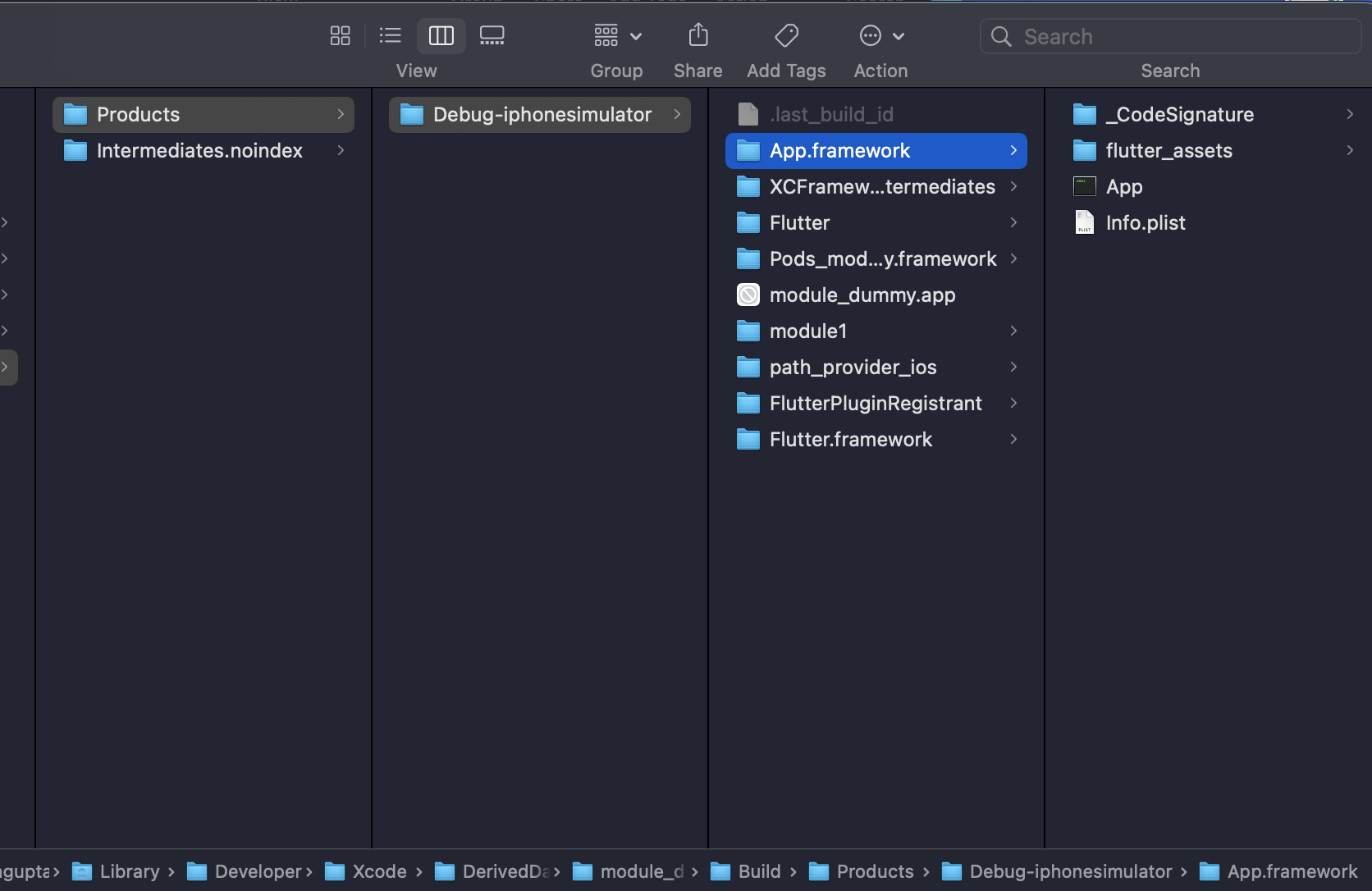Failed to find assets path for "Frameworks/App.framework/flutter_assets" from flutter module ...