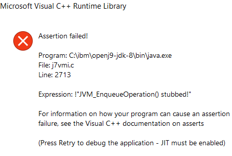 JVM_EnqueueOperation not implemented · Issue #2275 · eclipse-openj9/openj9 · GitHub