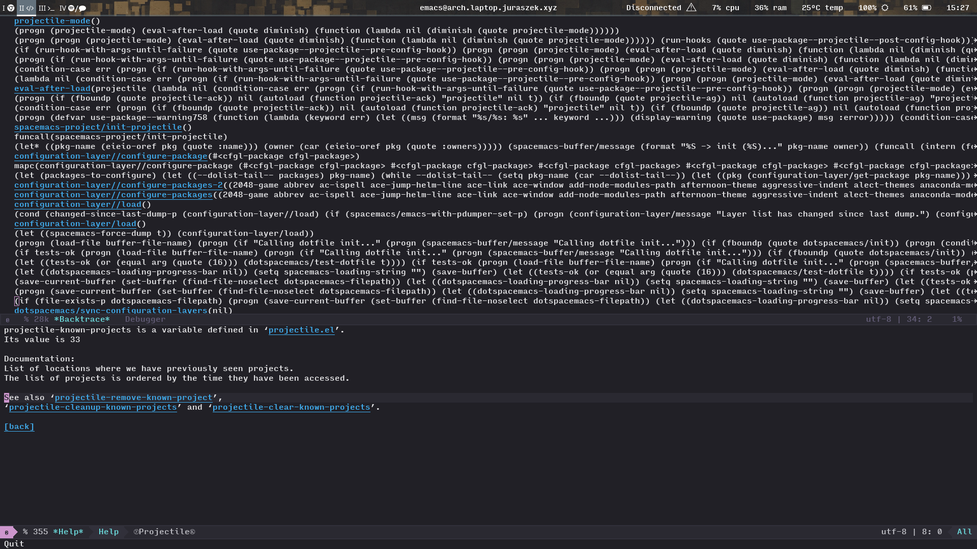 Error (use-package): projectile/:config: Wrong type argument: sequencep, 33 · Issue #12360 ...