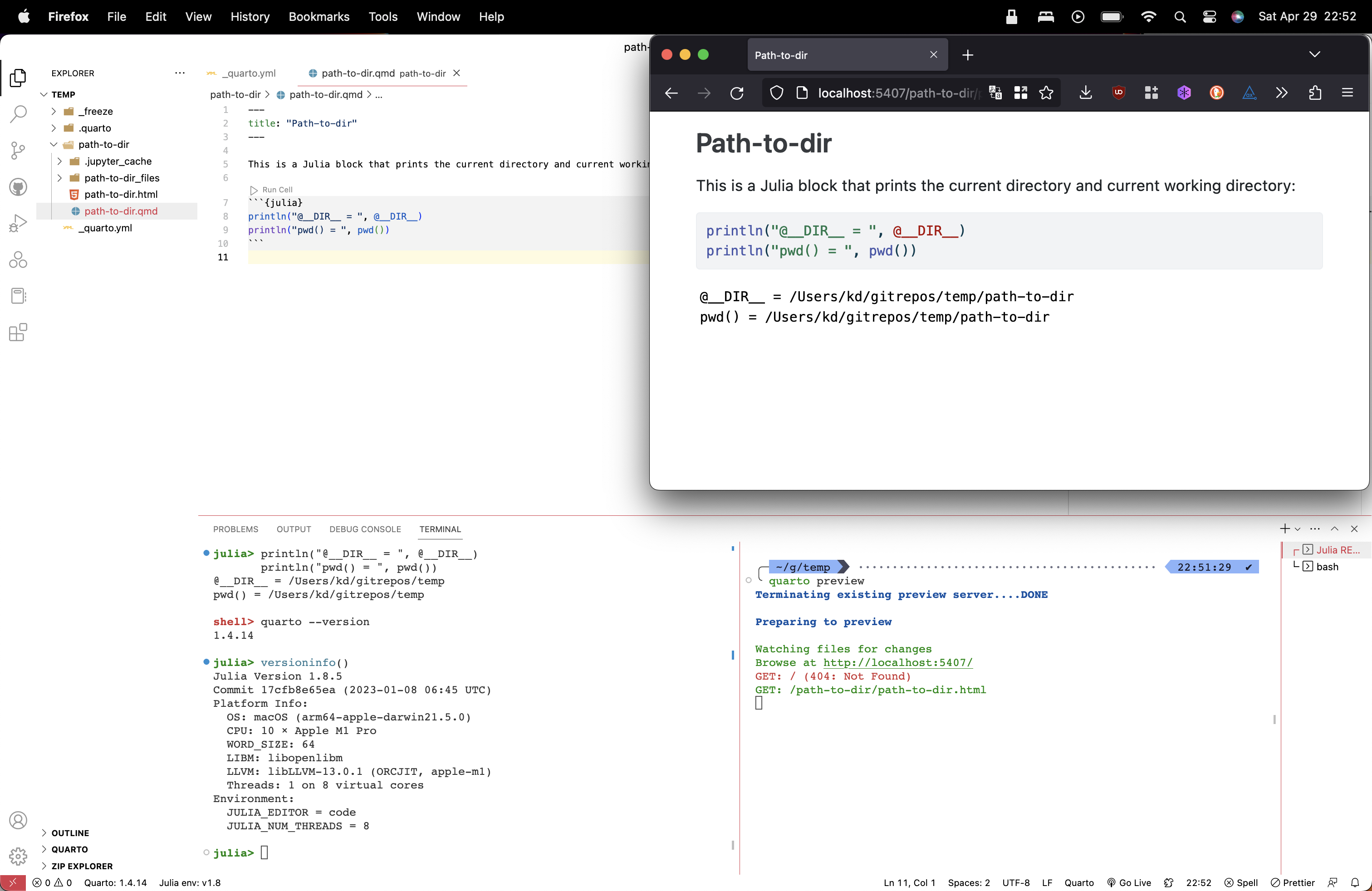 vscode extension "Run Cell"'s `cwd()` inconsistent with `quarto preview`'s `cwd()` in Julia ...