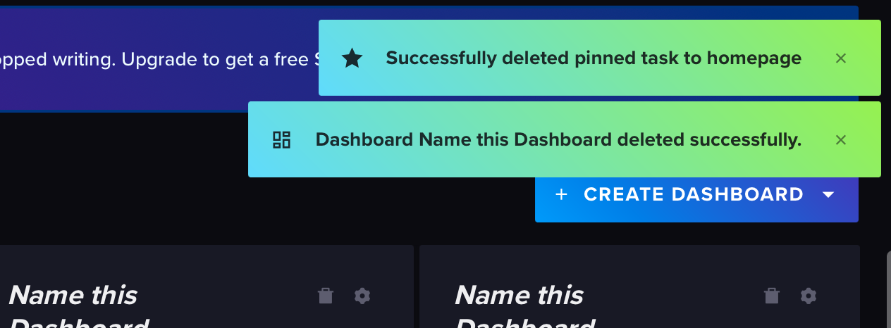 "Successfully deleted pinned task" alert displays when deleting a dashboard · Issue #5263 ...