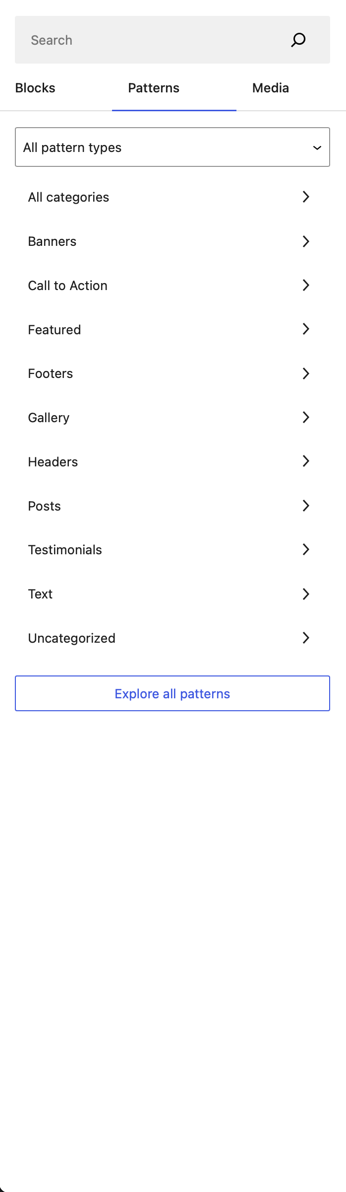Pattern Inserter Iterate On Current Experience With Categories · Issue 54620 · Wordpress