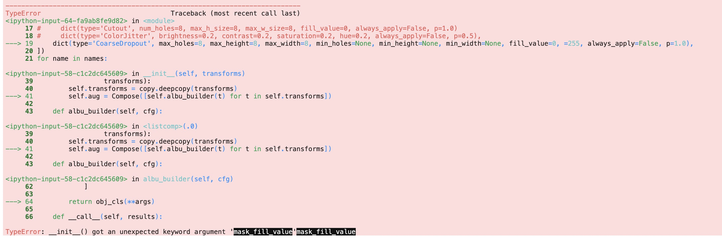Error with ColorJitter GaussianBlur CoarseDropout Emboss GaussNoise ...