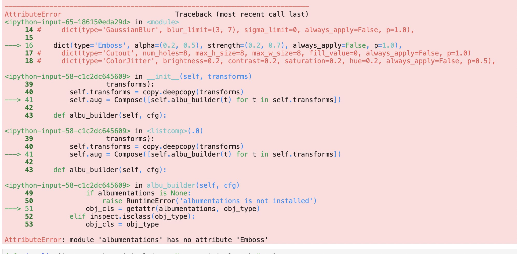 Error with ColorJitter GaussianBlur CoarseDropout Emboss GaussNoise ...