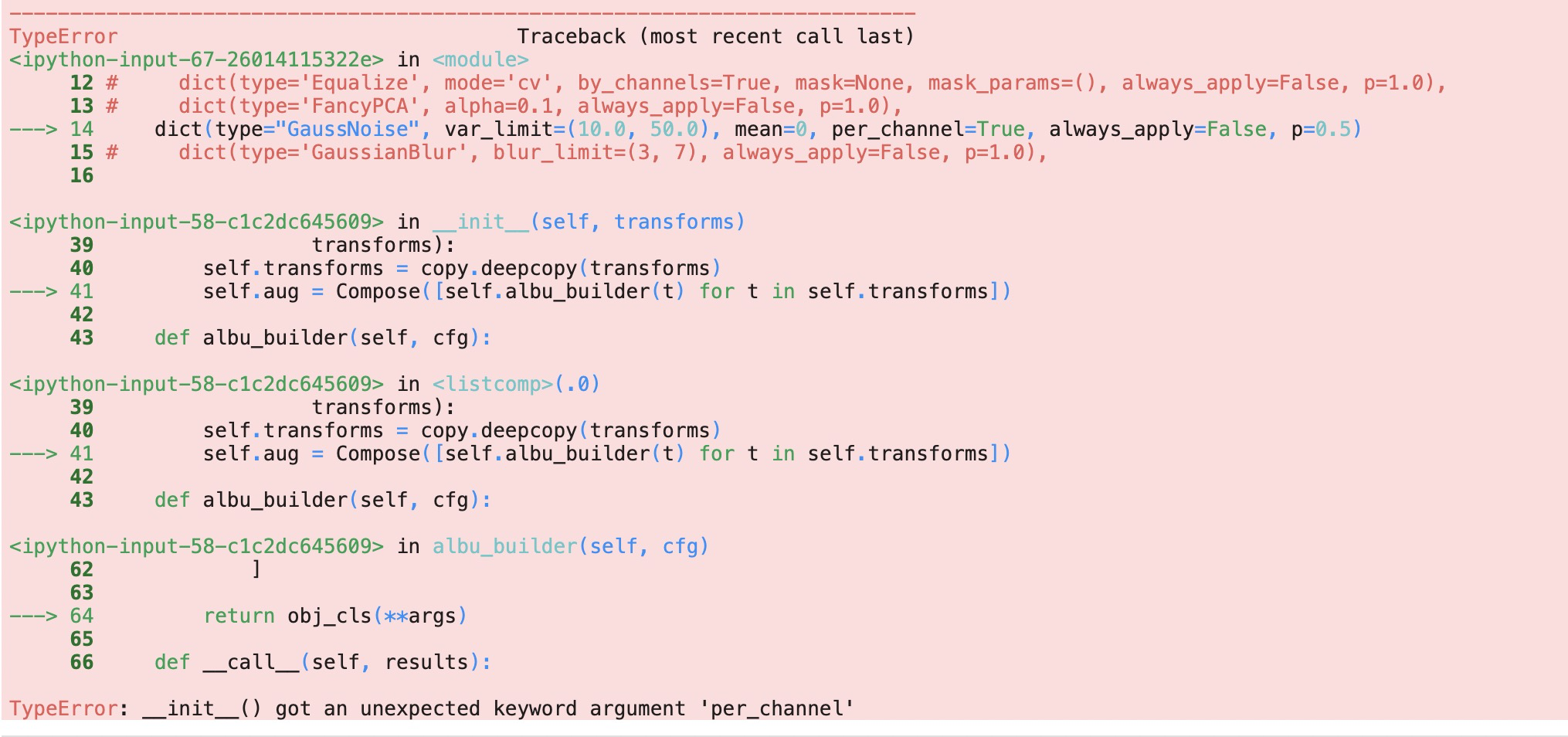 Error with ColorJitter GaussianBlur CoarseDropout Emboss GaussNoise ...