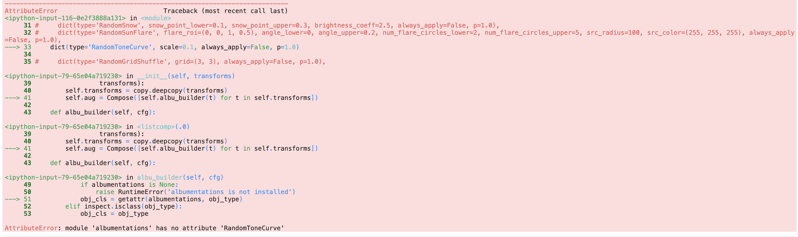 Error with ColorJitter GaussianBlur CoarseDropout Emboss GaussNoise ...
