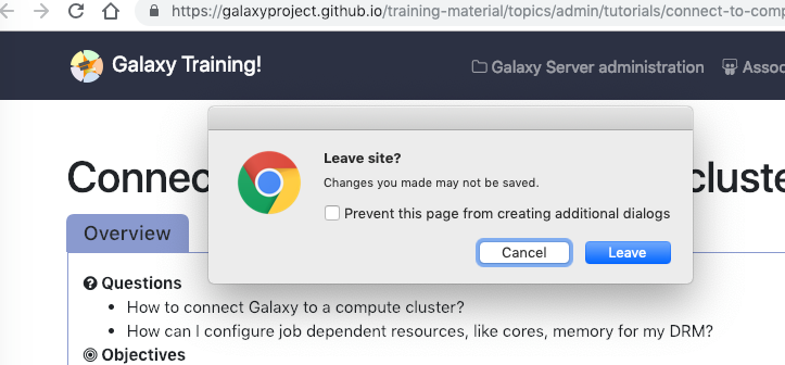 something (google form?) prevents closing training tabs · Issue #1197 · galaxyproject/training ...