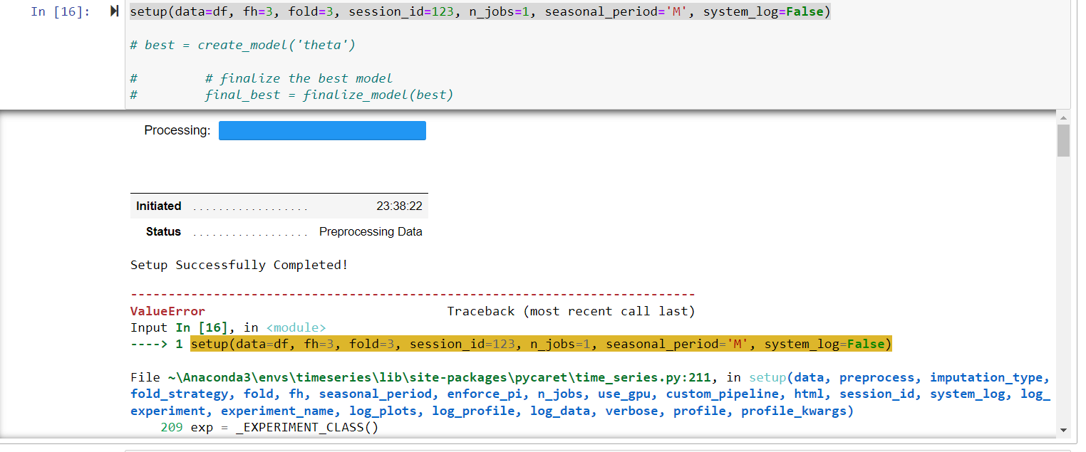 [BUG] Timeseries Setup fails with some datasets · Issue #2068 · pycaret/pycaret · GitHub