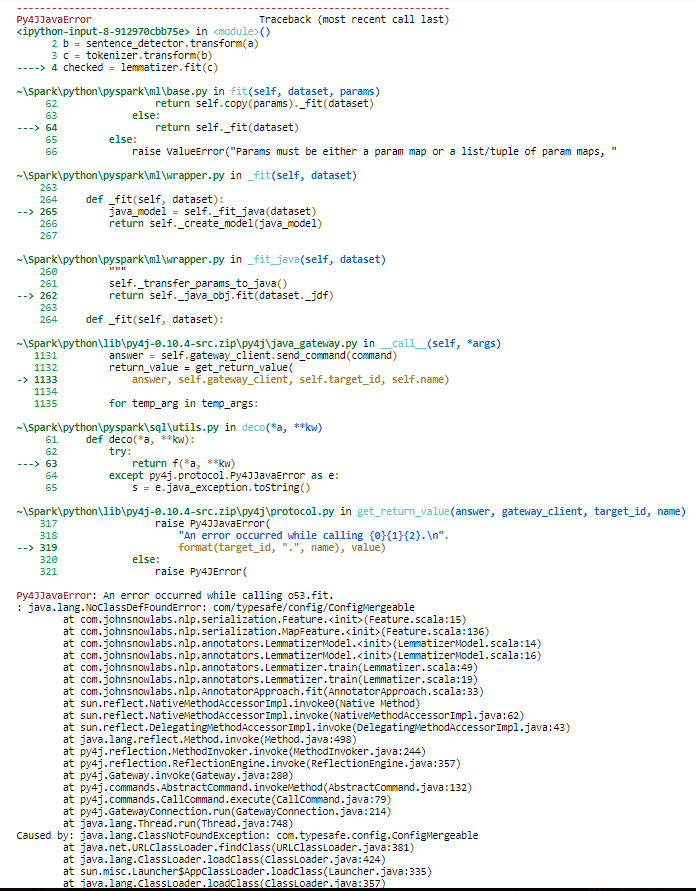 .fit() fails · Issue #127 · JohnSnowLabs/spark-nlp · GitHub