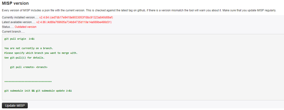 Problems Updating Misp From The Gui · Issue 2870 · Misp Misp · Github