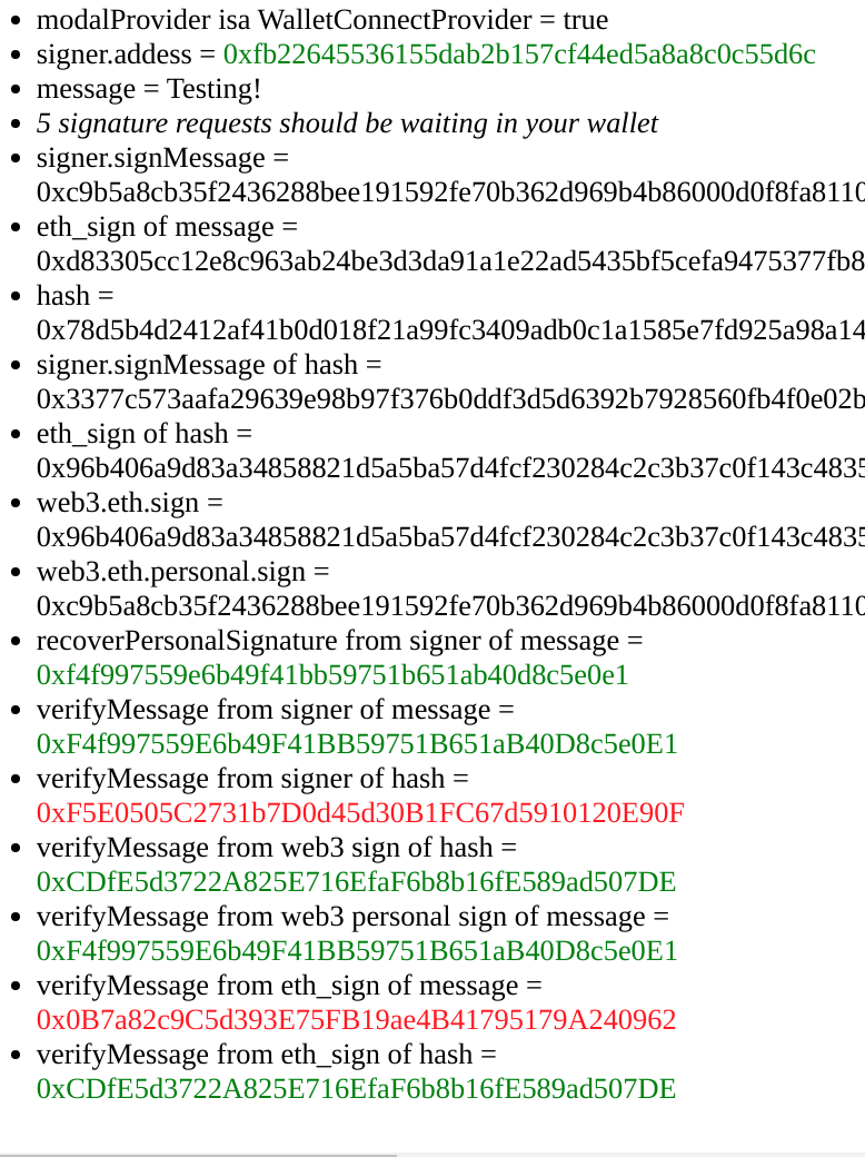 Can't get valid signatures for signMessage for web3-provider · Issue #347 · WalletConnect ...
