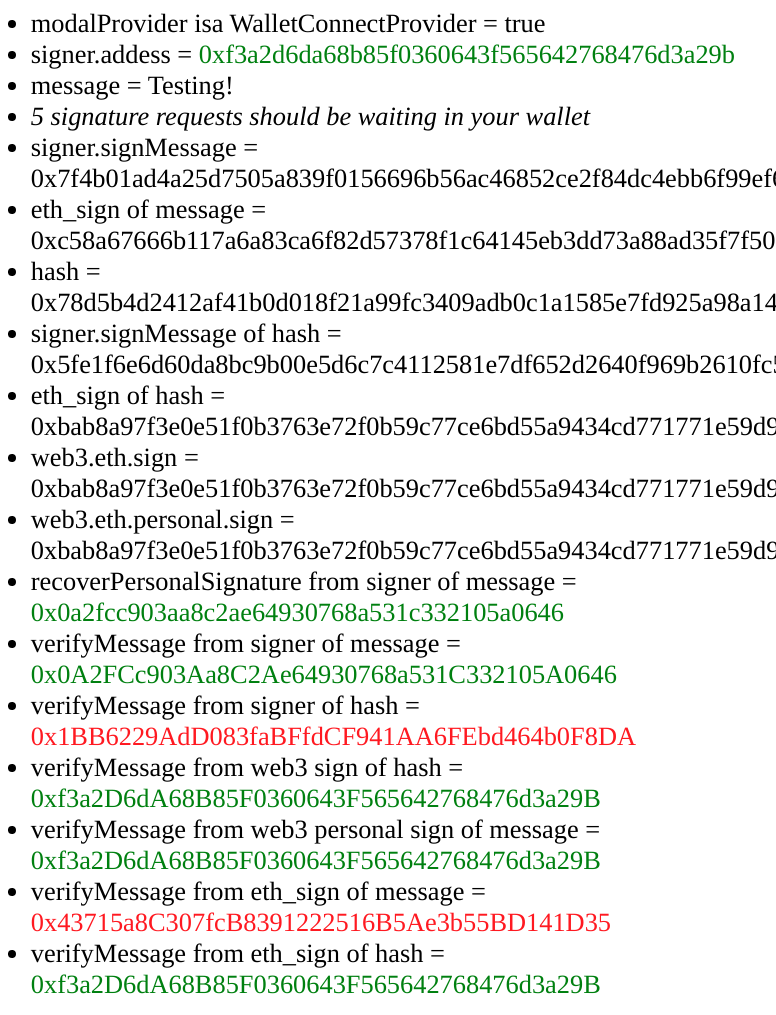 Can't get valid signatures for signMessage for web3-provider · Issue #347 · WalletConnect ...