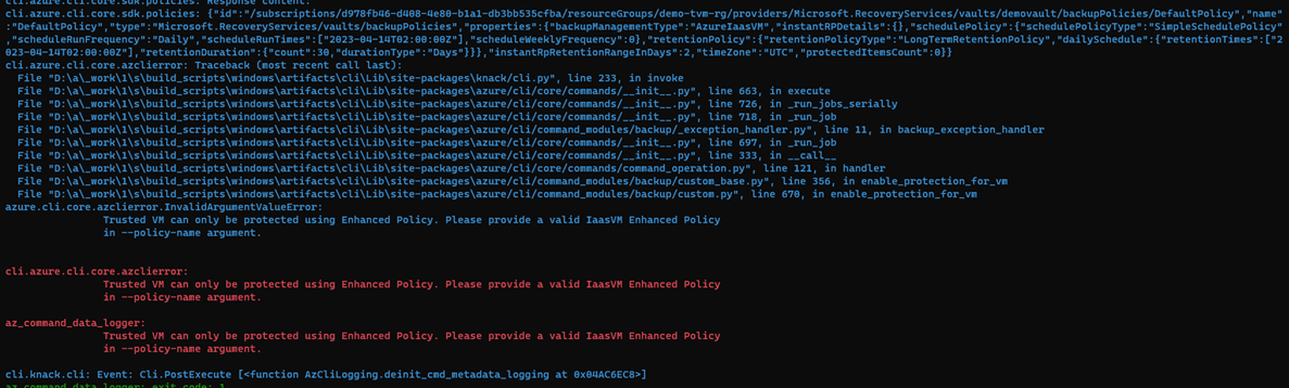 Trusted Launch as Default - Warning message request - Enable backup for VM · Issue #26914 ...