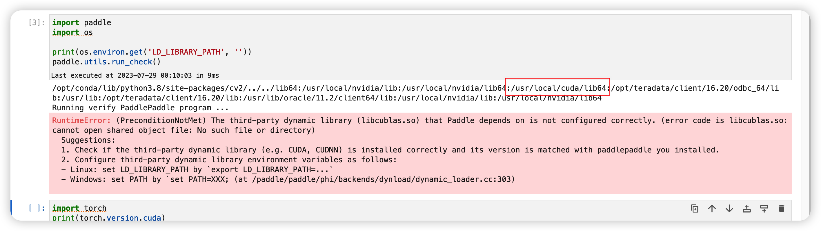 安装paddlepaddle之后，运行check时提示找不到libcublas.so · Issue #55786 · PaddlePaddle/Paddle · GitHub