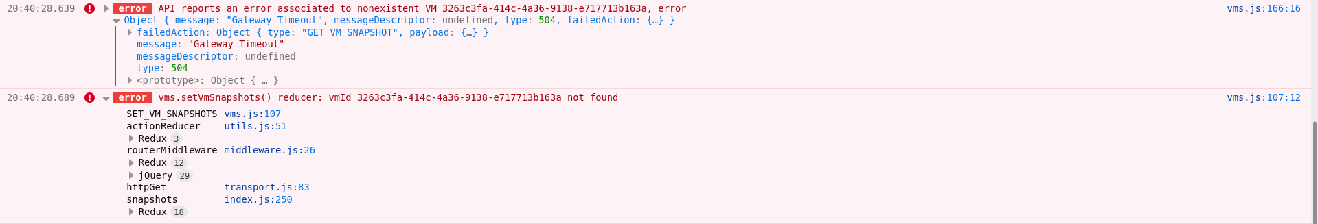Error appears when deleting a vm with a deleted snapshot: GET_VM_SNAPSHOT failed Gateway Timeout ...