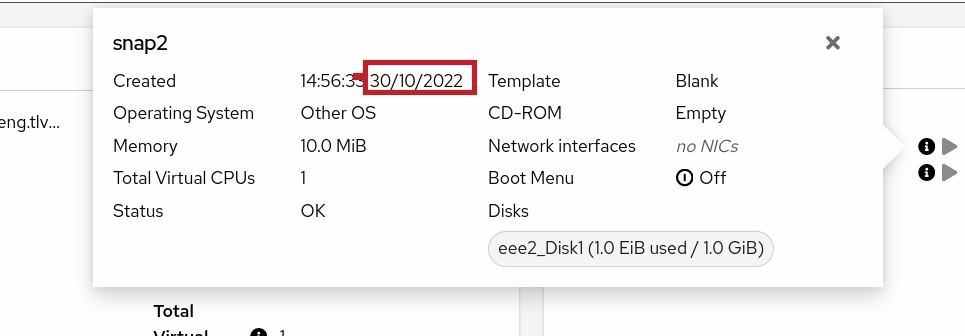 'Created' field within snapshot details card and NotificationDrawer events timestamp include an ...