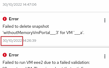 'Created' field within snapshot details card and NotificationDrawer events timestamp include an ...