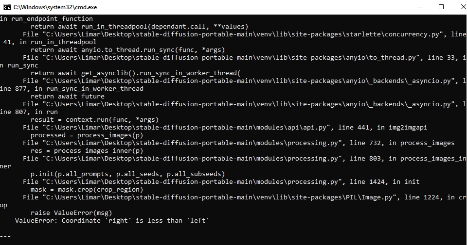 img2img api ValueError: Coordinate 'right' is less than 'left' · Issue #10260 · AUTOMATIC1111 ...