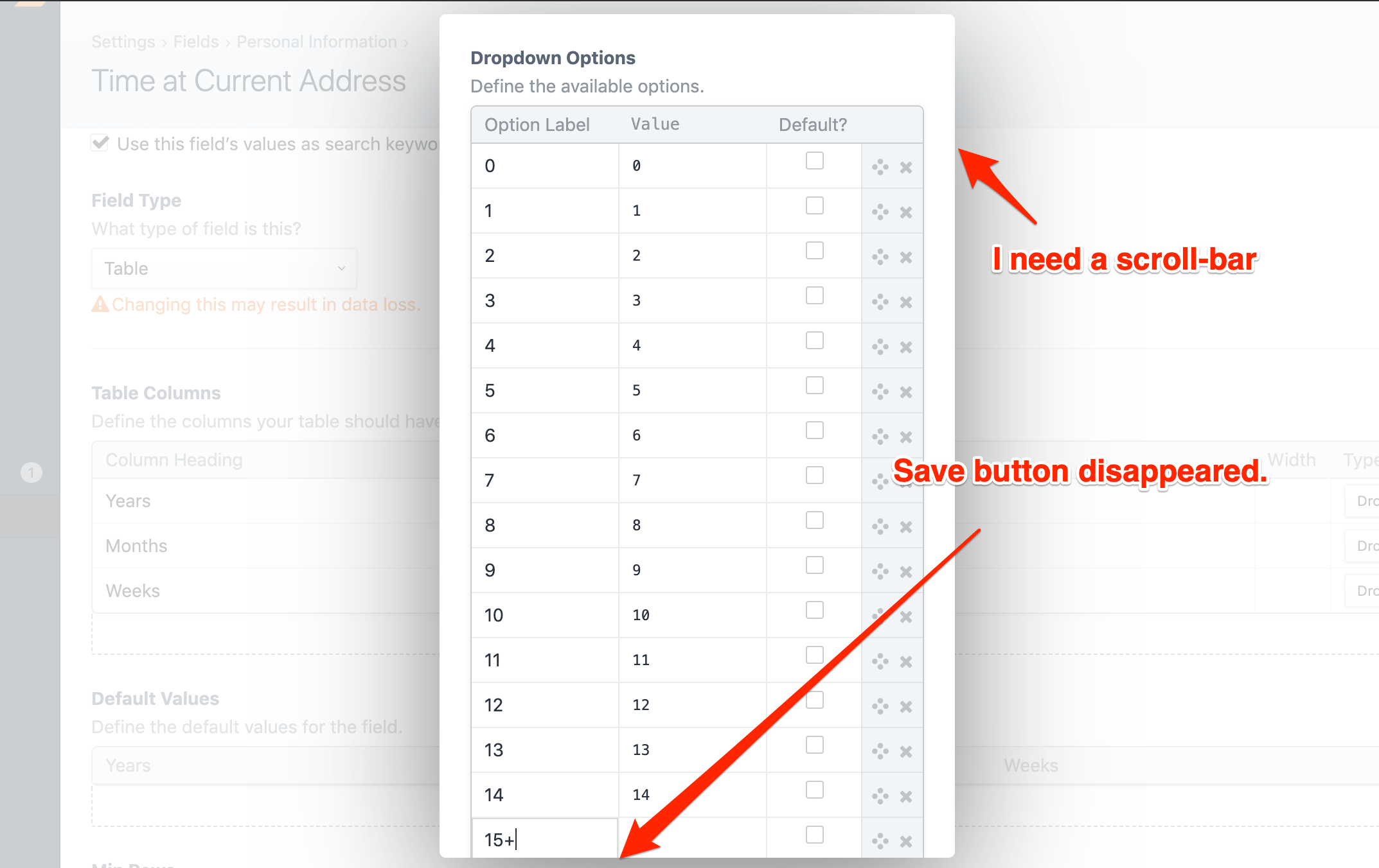 Save button disappearing after increasing dropdown options · Issue #4376 · craftcms/cms · GitHub