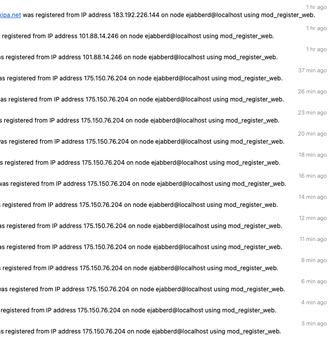 registration_timeout not working with mod_register_web · Issue #3688 · processone/ejabberd · GitHub