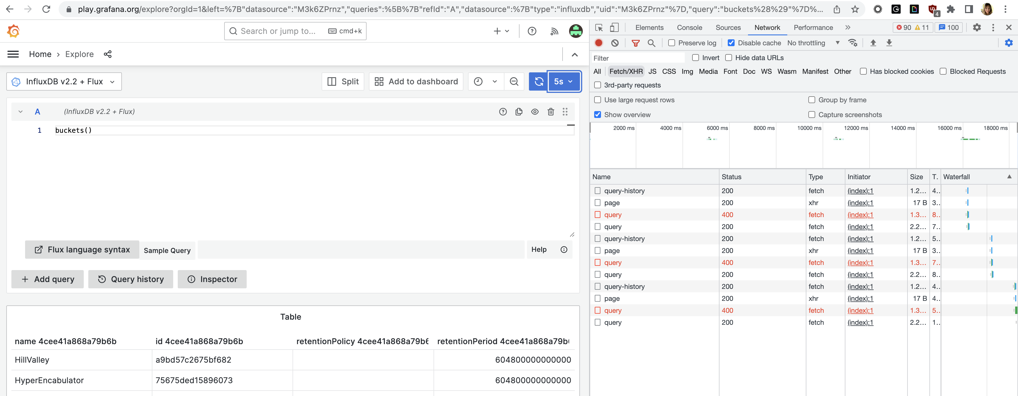 InfluxDB Datasource: Bad Request 400 shown in developer tools on refresh · Issue #69069 ...