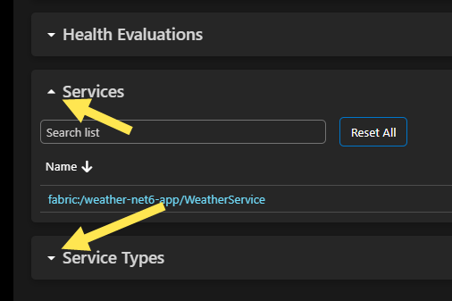 Arrow Icon in Collapsible Cards on Service Fabric Explorer Page is ...