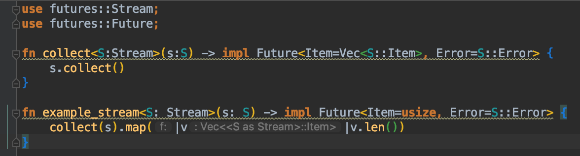 future::Stream::collect() breaks autocompletion & makes false-positive 'Unresolved reference ...