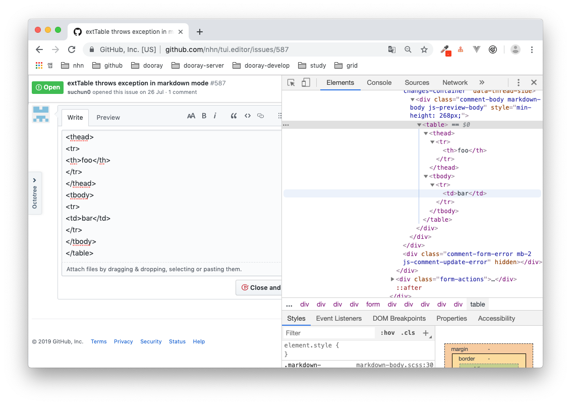 extTable throws exception in markdown mode · Issue #587 · nhn/tui.editor · GitHub