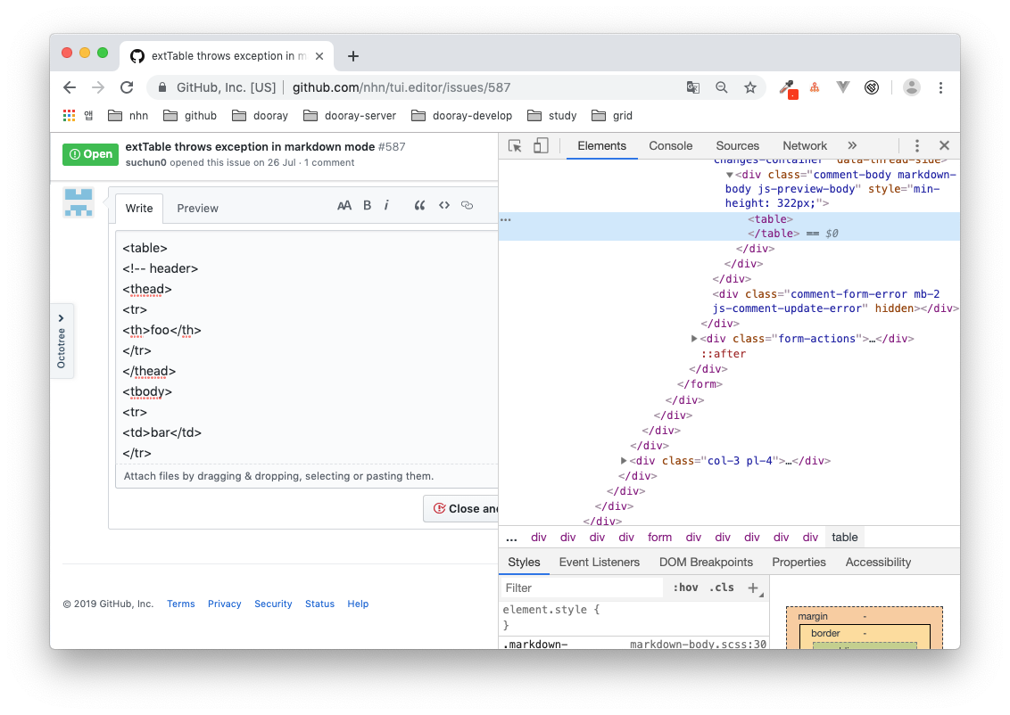 extTable throws exception in markdown mode · Issue #587 · nhn/tui.editor · GitHub