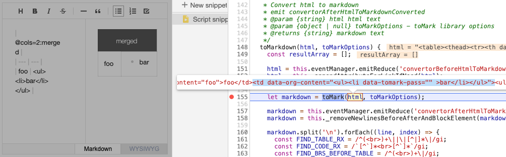 The list in the table is broken after changing it to markdown when ...