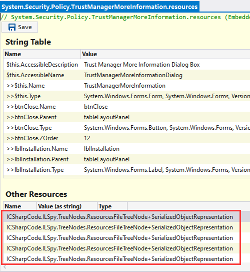 [UI] `ICSharpCode.ILSpy.TreeNodes.ResourcesFileTreeNode+SerializedObjectRepresentation` can't be ...