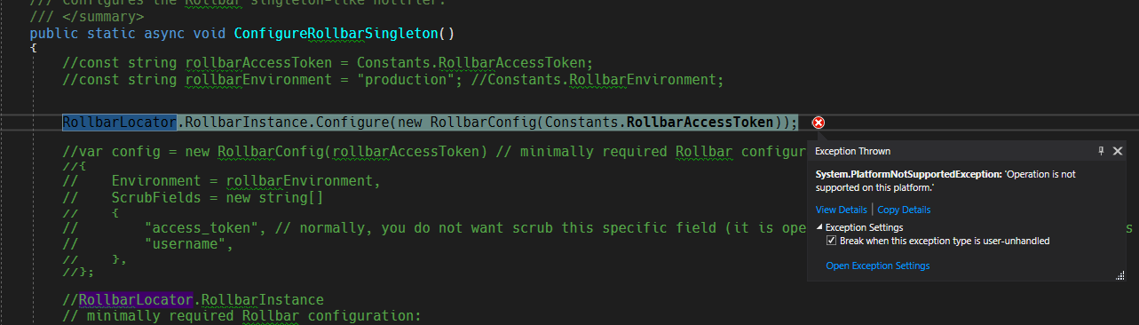 System.PlatformNotSupportedException on Xamarin.Forms Android · Issue #505 · rollbar/Rollbar.NET ...