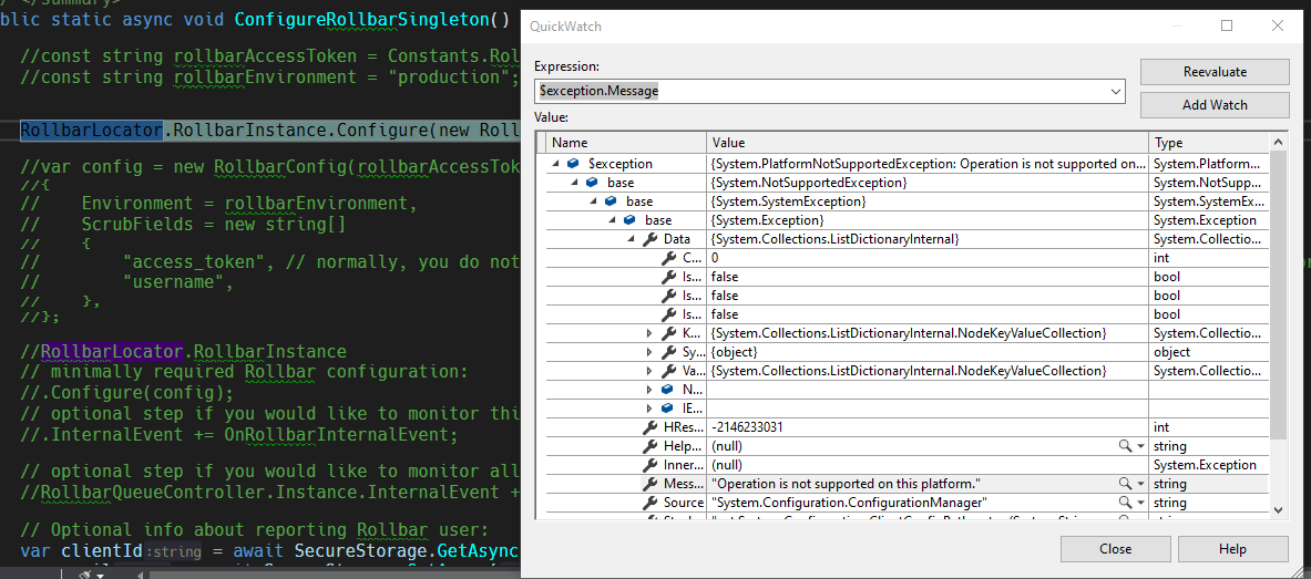 System.PlatformNotSupportedException on Xamarin.Forms Android · Issue #505 · rollbar/Rollbar.NET ...