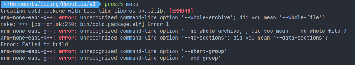 Error while creating/making new project. · Issue #240 · purduesigbots/pros · GitHub
