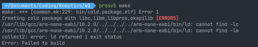 Error while creating/making new project. · Issue #240 · purduesigbots/pros · GitHub