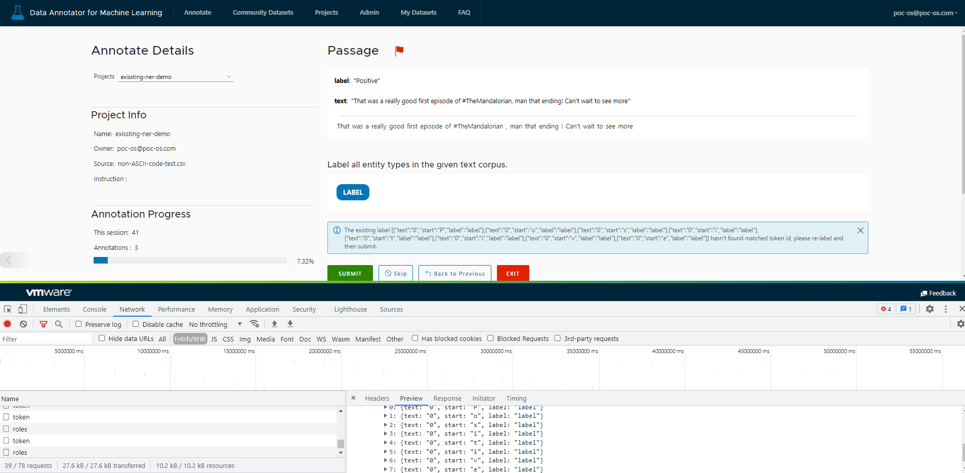 [BUG] [API] NER existing label not json format will save error format data · Issue #129 · vmware ...