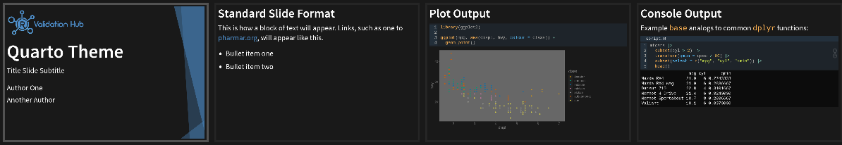 GitHub - pharmaR/rvalhub-quarto: A quarto theme for R Validation Hub slides