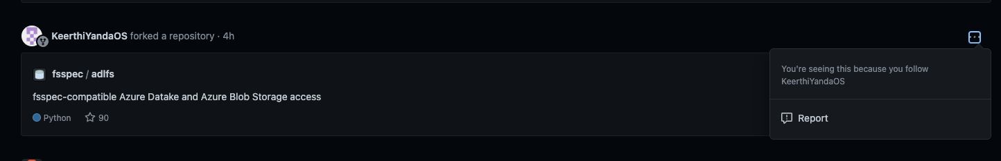 'For you' tab displays the user's actions (forked, starred) but I'm not following these users ...