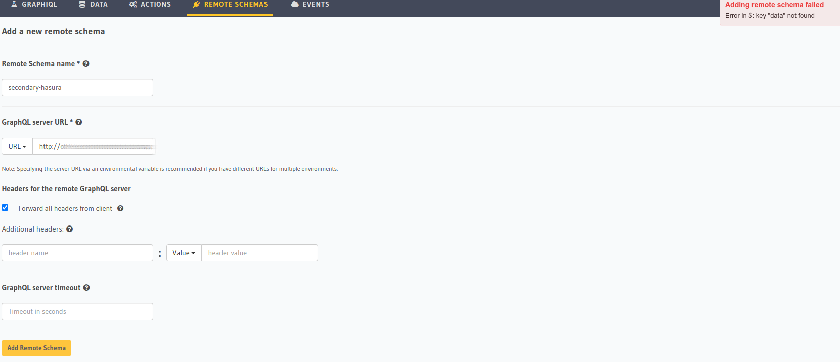 Cant Add A New Remote Schema If Is Another Hasura Endpoint · Issue
