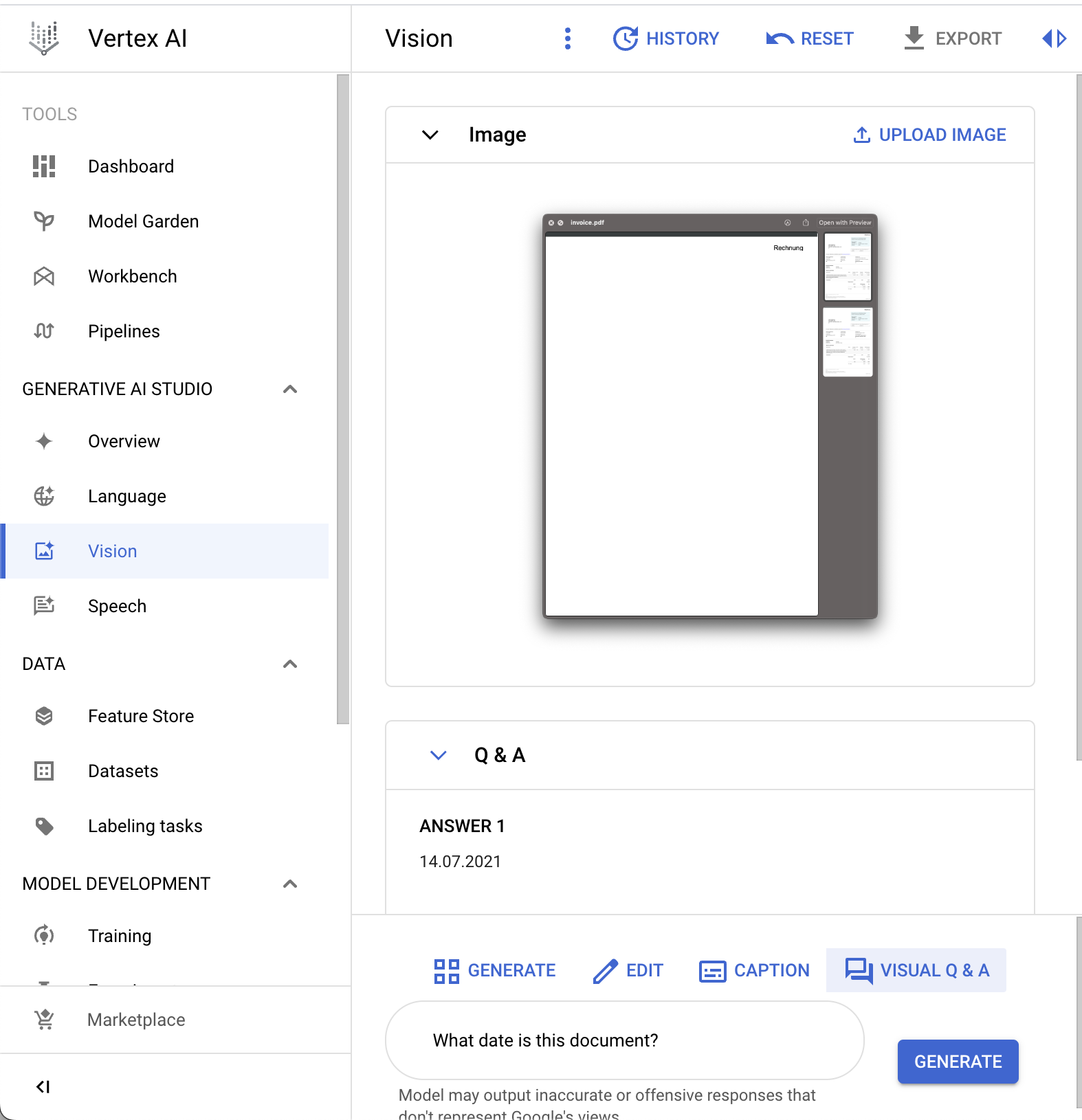Generative AI Studio API Vision QA · Issue #155 · GoogleCloudPlatform/generative-ai · GitHub