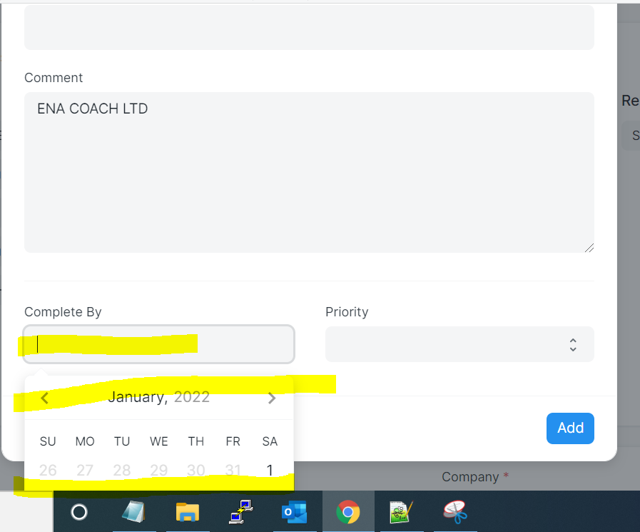 Complete By calendar in Assignment window is half way visible, and no ...